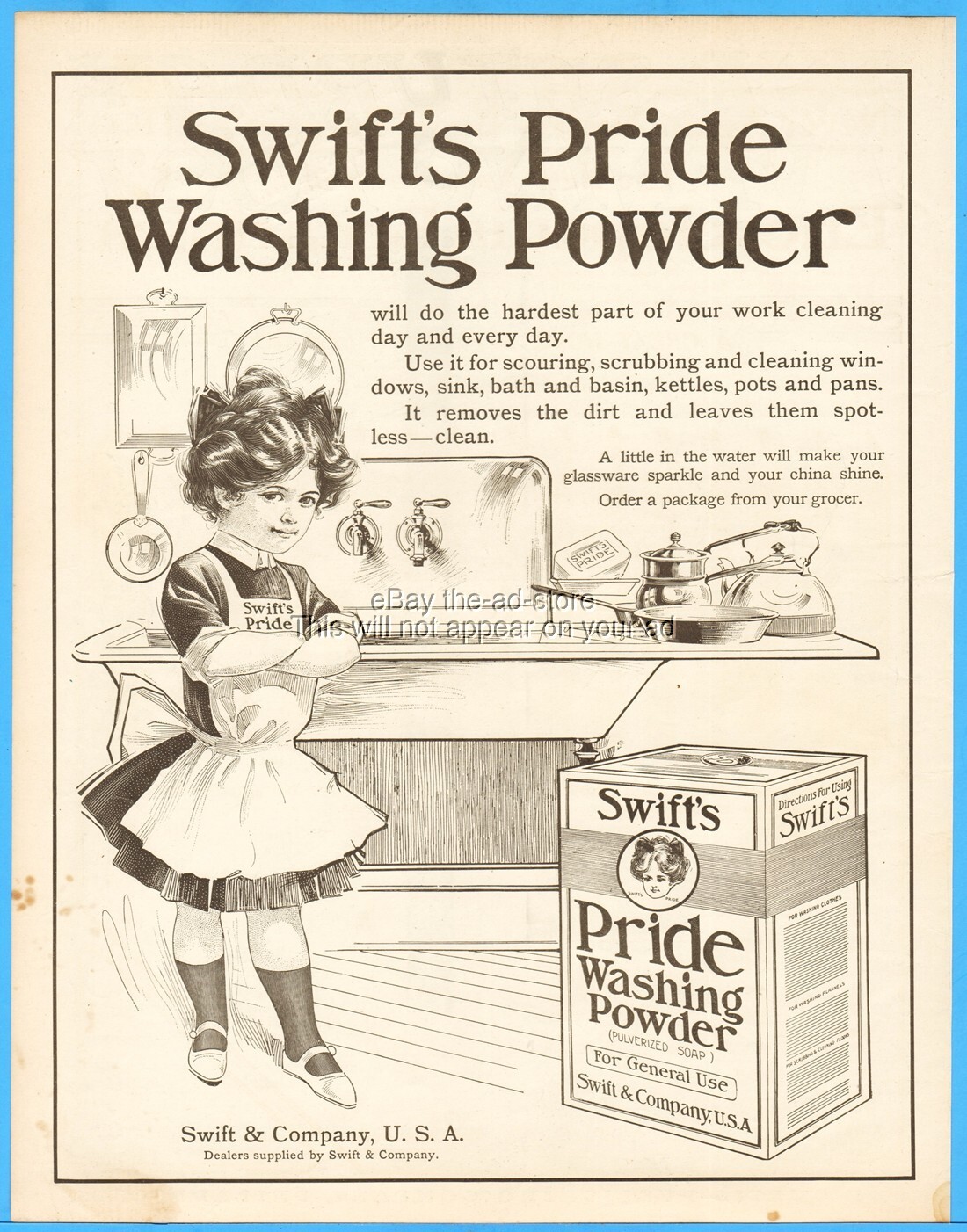 1908 Swift's Pride Washing Powder AWESOME Kitchen Wall Decor Vintage ...