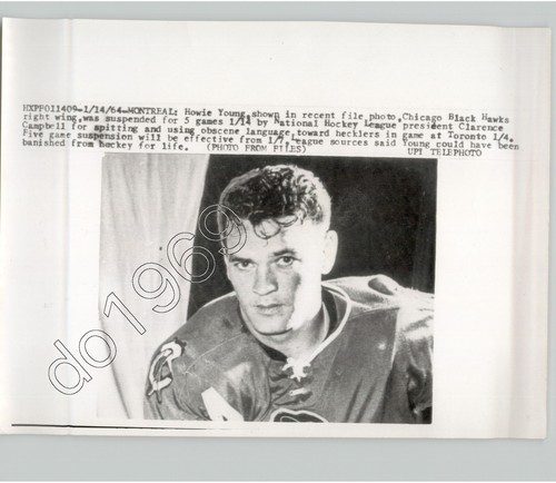 VINTAGE HOCKEY Chicago Blackhawks HOWIE YOUNG Suspension 1964 Press ...