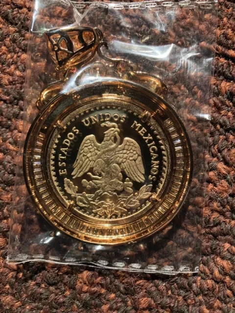 14K Yellow Gold Solid Sterling Silver Mexican Centenario Coin 50 Pesos ...