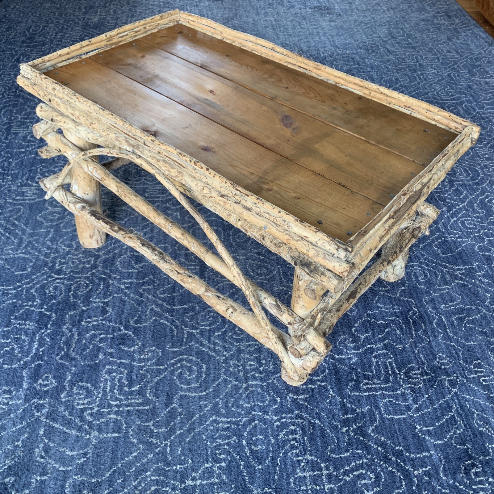 Real Birch Bark Log Rustic Cabin Coffee Table Wood Tree Cottage Camp ...