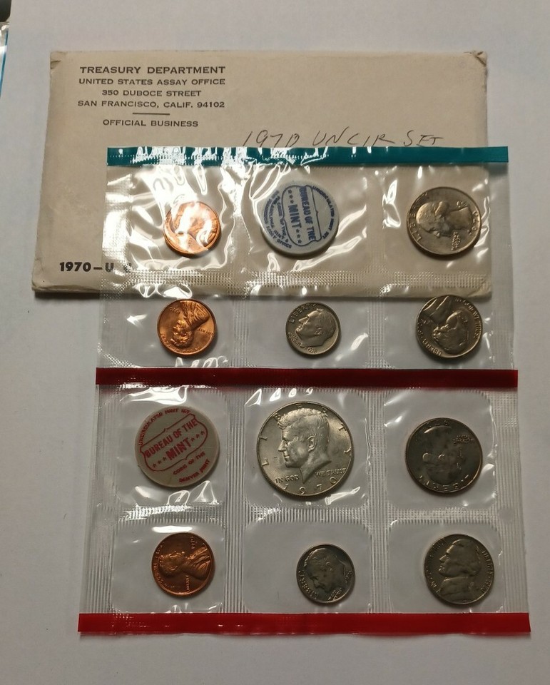 1970 US Mint 10 Coin Uncirculated Set Complete Philadelphia & Denver ...