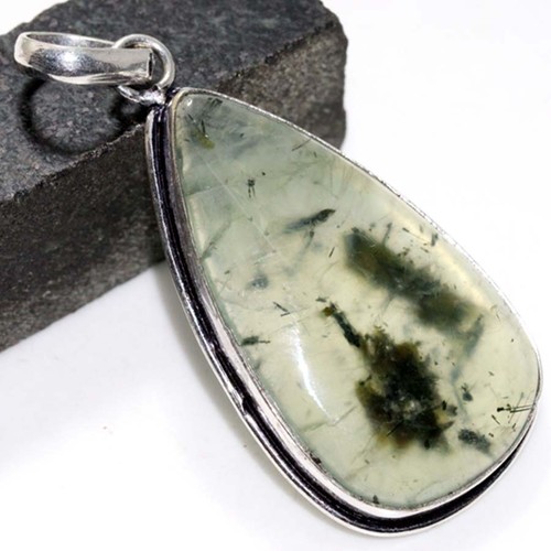 Moss Prehnite 925 Silver Plated Gemstone Pendant 2" Valentine Gifts MJ ...