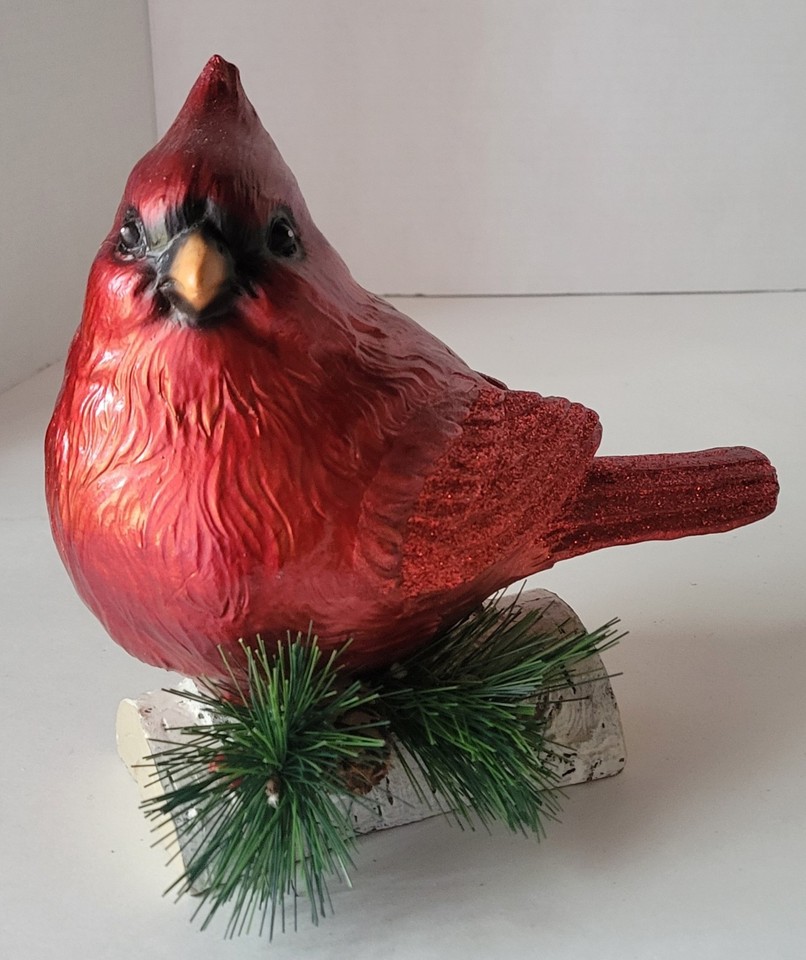 Red Christmas Cardinal Resin Figurine Sitting on Branch Collectible ...