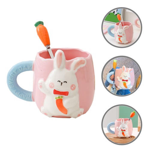 Rabbit Ceramic Cup Bunny Mug Cute Cartoon Water Drink Cup Figurine ...