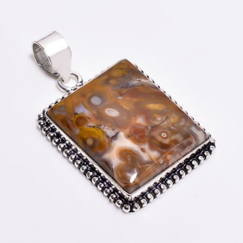 Palmier Racine Agate Vintage Style Handmade 925 Pendentif Argent Massif ...