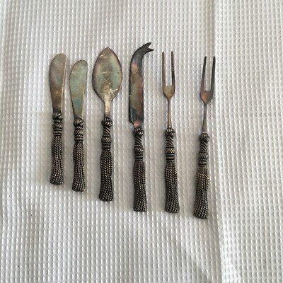 Vtg Silea Cartisane Hors D'oeuvres Cheese Serving Set Braided Tassel ...