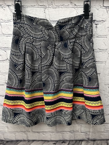 Blue Rain Box Pleat Mini Skirt High Waist Navy Print Neon Accent Small ...