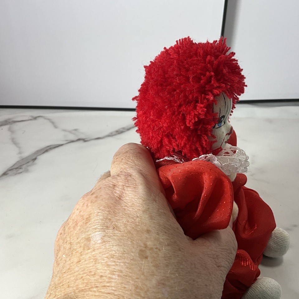 Vintage Clown Doll Sand Filled Hand Painted Yarn Hair 6.6” Red Outfit ...