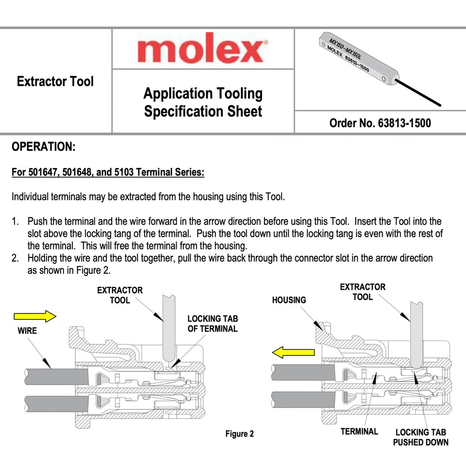 MOLEX terminal extraction removal tool MX150 / MX150L Terminals remove ...