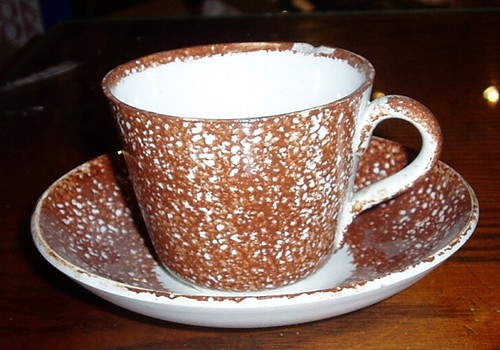Antique Demitasse Brown Spatterware Cup & Saucer Chip | eBay
