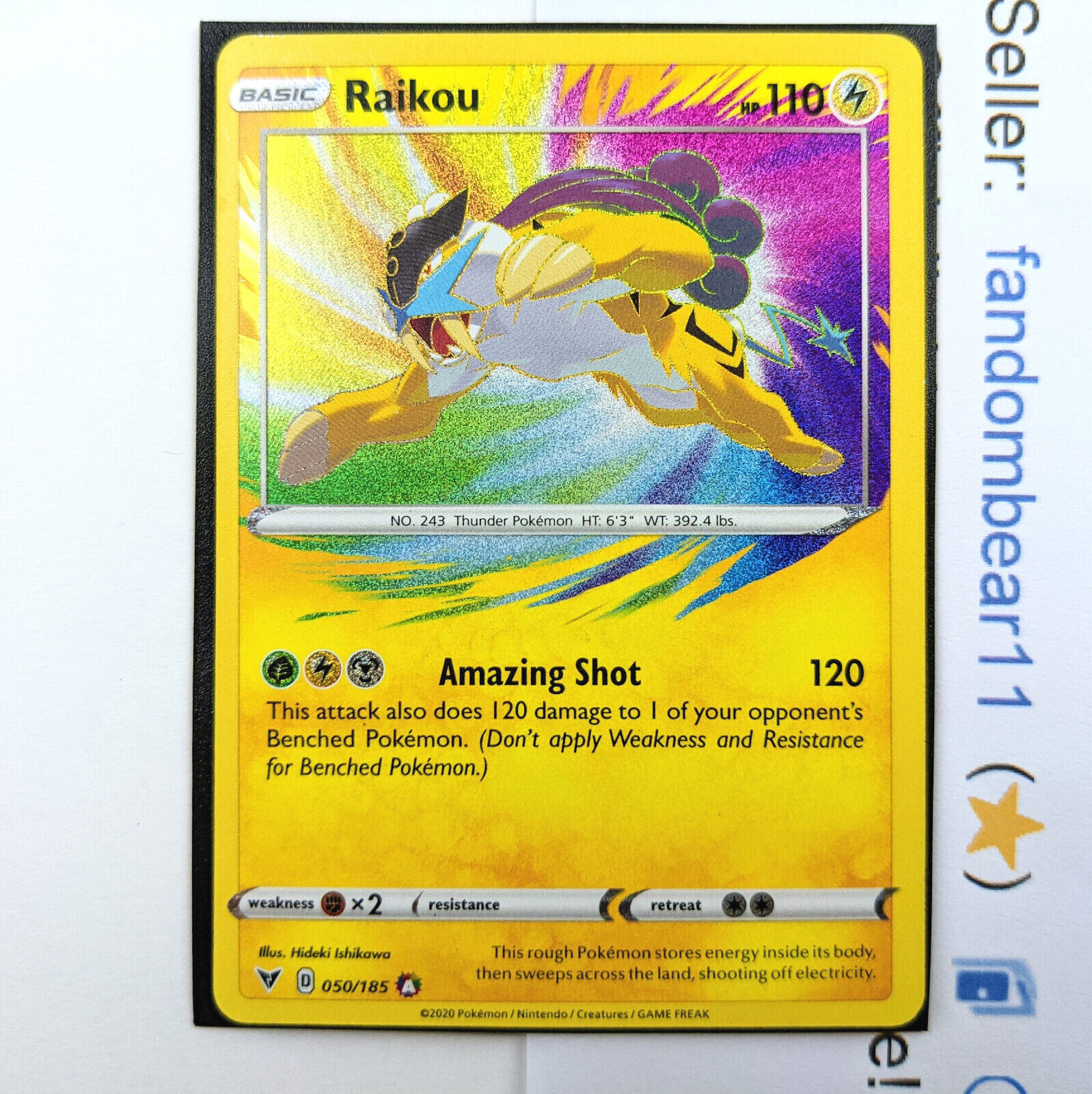 Raikou - AMAZING RARE CARD 050/185 Sword & Shield Vivid Voltage 2020 ...
