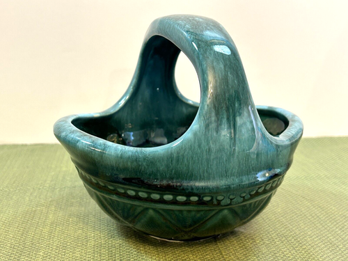 Hull Pottery USA F24 Flower Basket Planter Sage Blue Olive Green | eBay