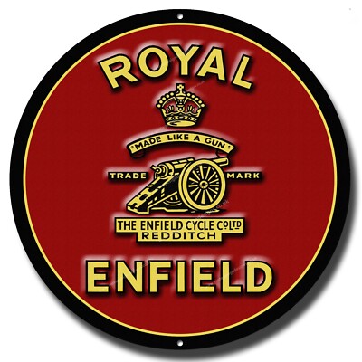 ROYAL ENFIELD 12" ROUND METAL SIGN. CLASSIC ROYAL ENFIELD GARAGE DECOR ...