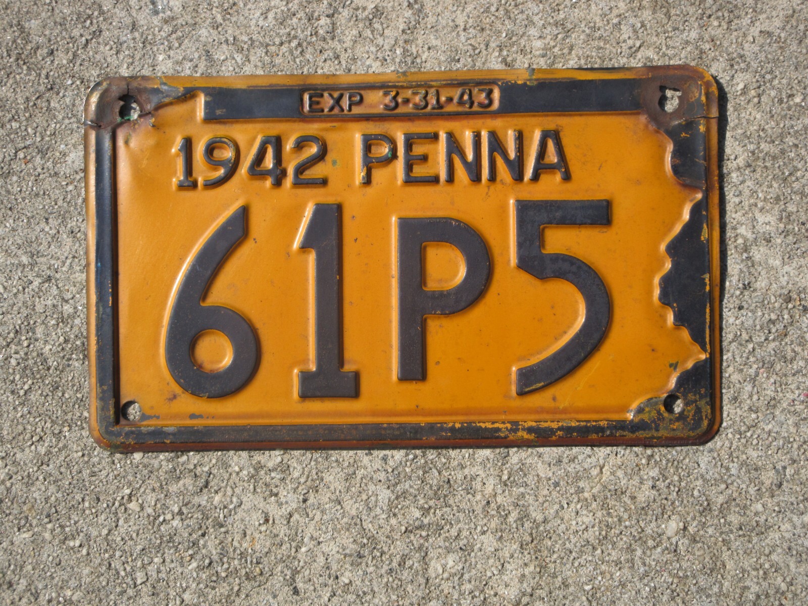 1942 Pennsylvania License Plate Penna PA 61P5 Chevy Ford Chevrolet ...