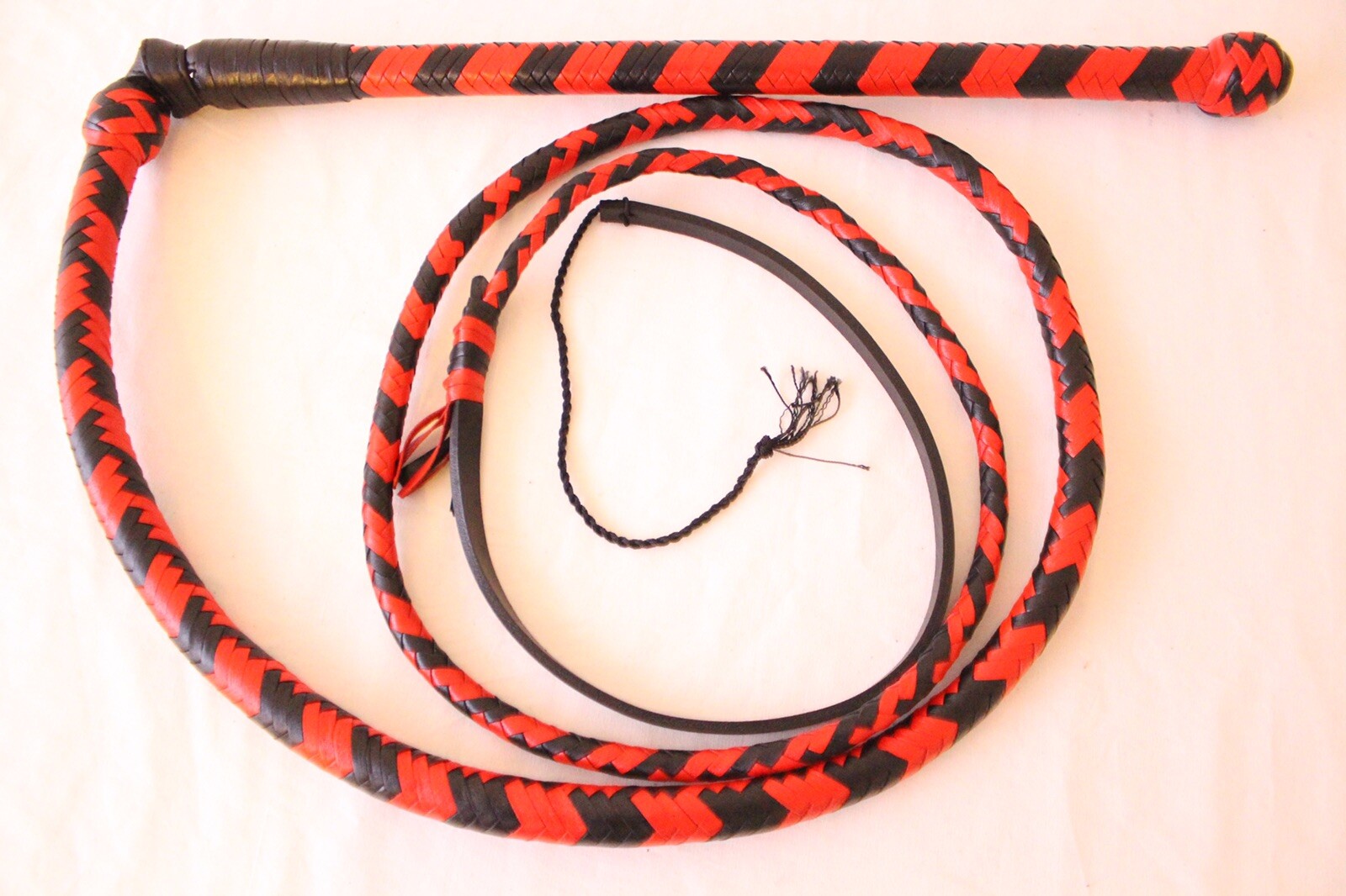 6 Ft Red & Black Stock whip, 12 Plaited Genuine Leather, Heavy Duty ...