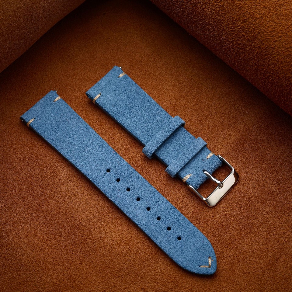 Nubuck Soft Tumbled Leather Watch Band Hand-stitched Strap 14/16/18/20 ...
