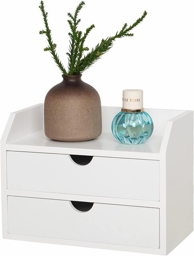 White Wood Desk Organizer with 2 Drawer Mini Cute Cabinet with Storage ...
