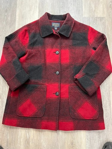 Pendleton Womens Wool Blend Red Plaid Topper Winter Coat Size XL ...