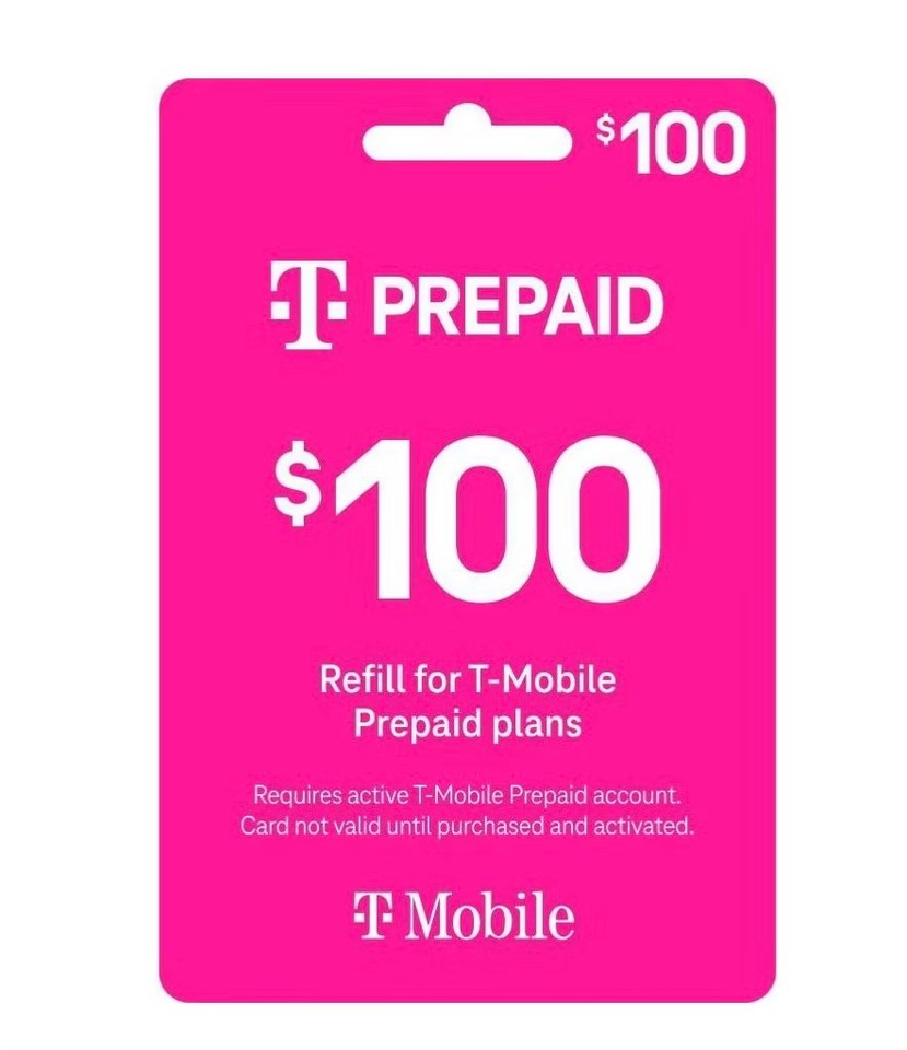 T-Mobile Prepaid $100 Prepaid Refill eCard top-up refill fast direct to ...