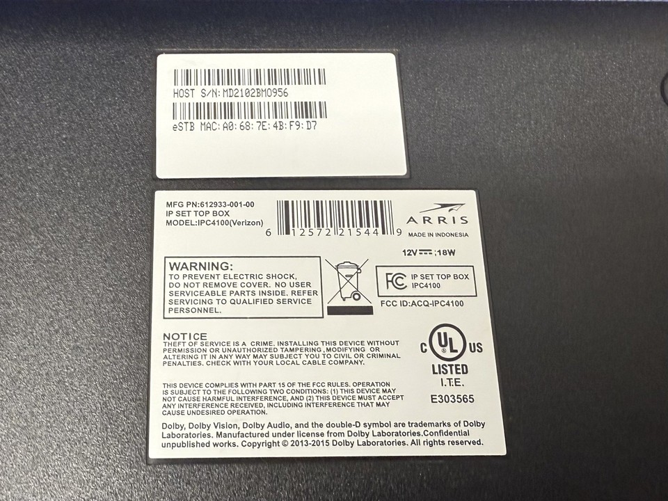 Arris IPC4100 Verizon Fios Set Top Box - No Power Cord No Remote | eBay
