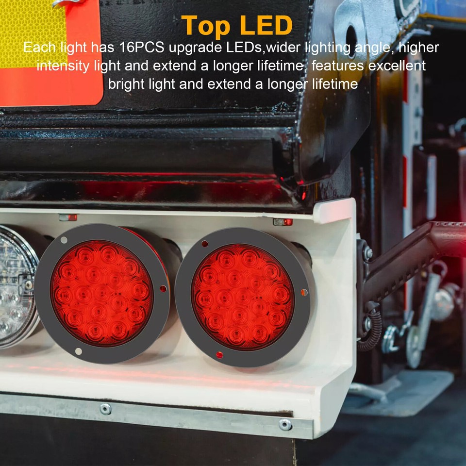 2pcs 16-LED 4"in Round LED Truck Trailer Stop Turn Tail Brake Lights ...