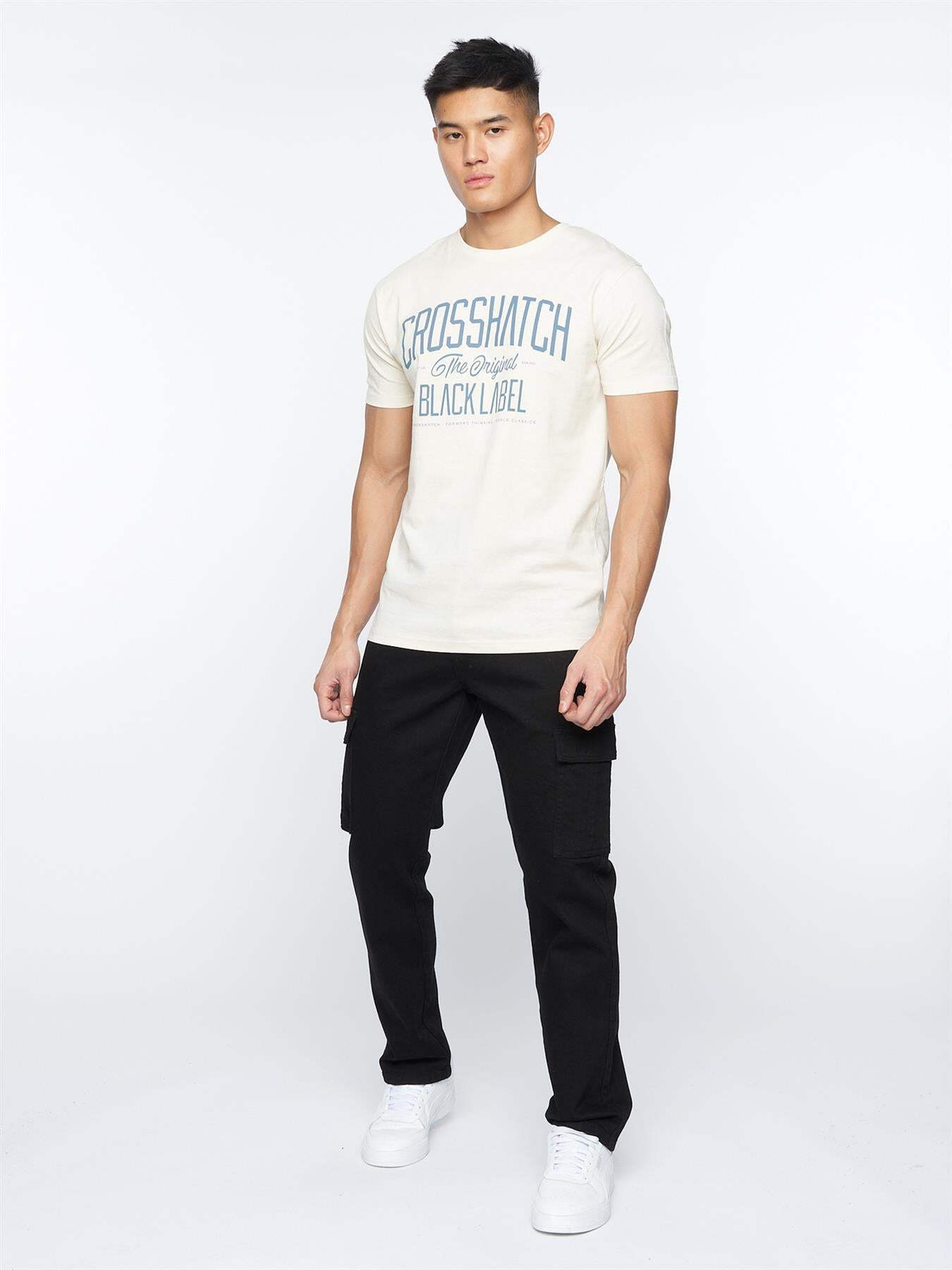 Crosshatch - Men's 'KREMTAP' Cargo Jeans - Solid Black | eBay