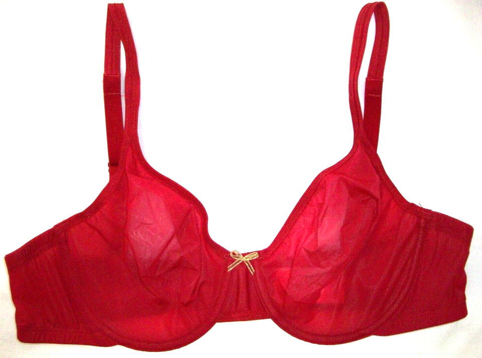 SEXY NWOT WARNERS 36C COMPLETE SHEER DARKER RED STRETCH U/W DEMI BRA ...
