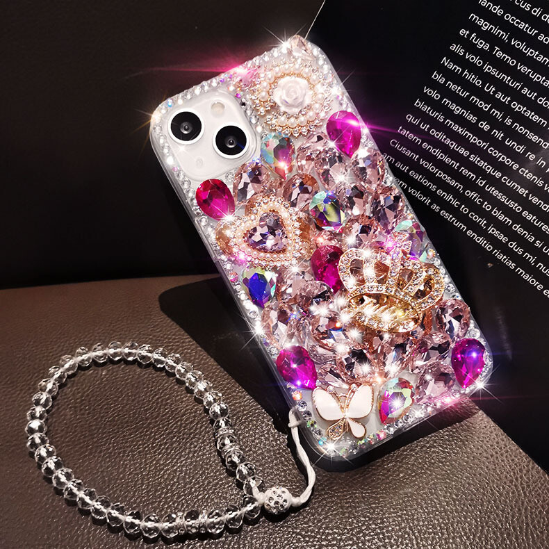 Women/Girl Rhinestone Bling Glitter Flower Diamond TPU Case with Hand ...