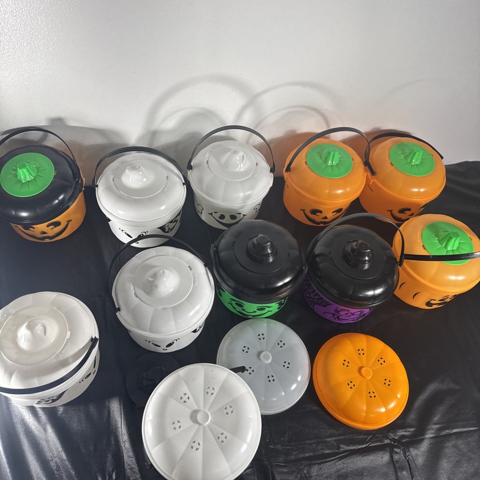 Vtg McDonalds Halloween Boo Buckets Lot of 11 Complete with Lid Handle ...