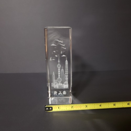 3D Shanghai Paper Weight 5.75" Tall Laser Cut Crystal Glass Heavy ...