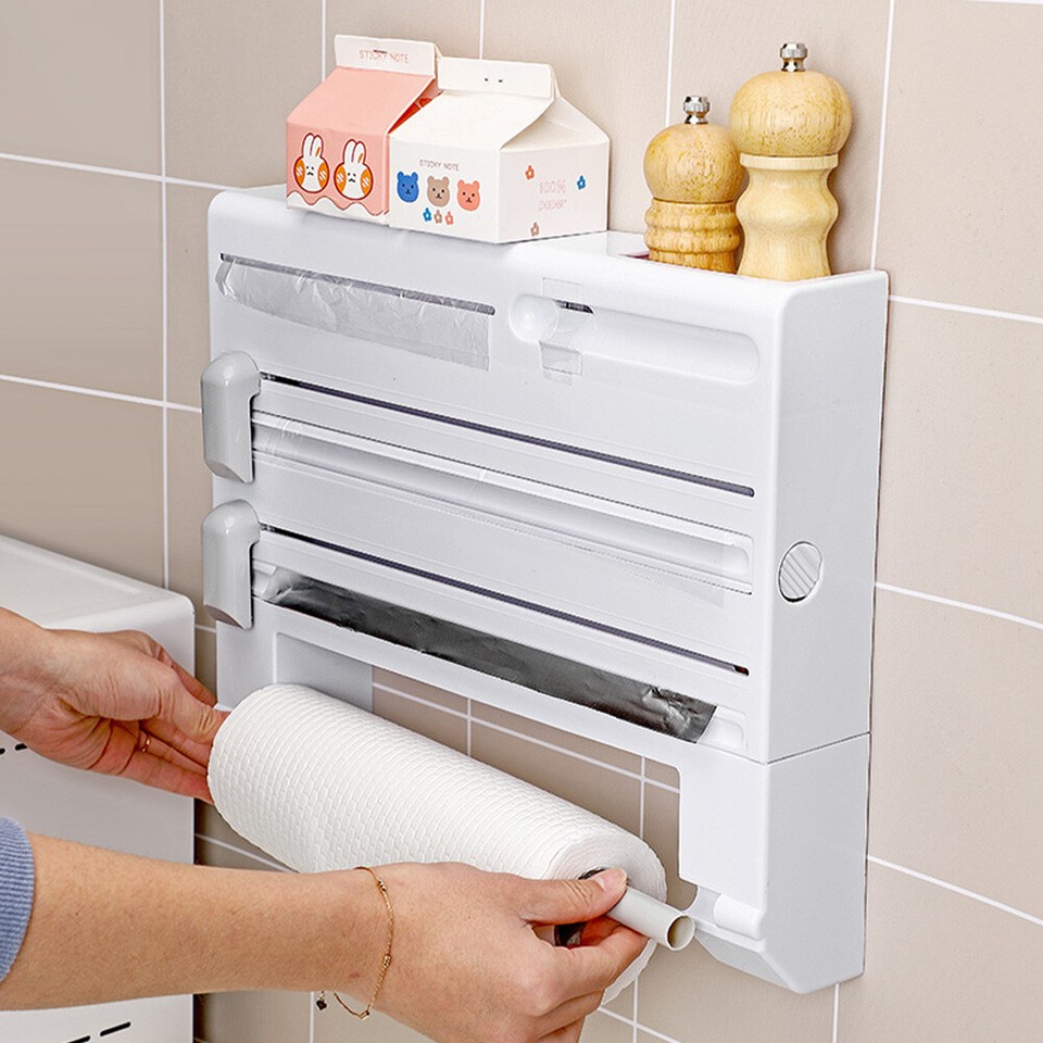 Cling Film & Kitchen Foil Dispenser Paper Towel Roll Holder Wall ...