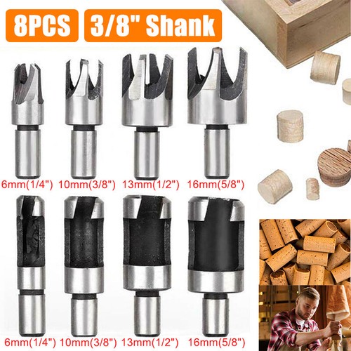 8Pcs Wood Plug Hole Cutter Cutting Set Dowel Maker Tool 3/8" Shank ...