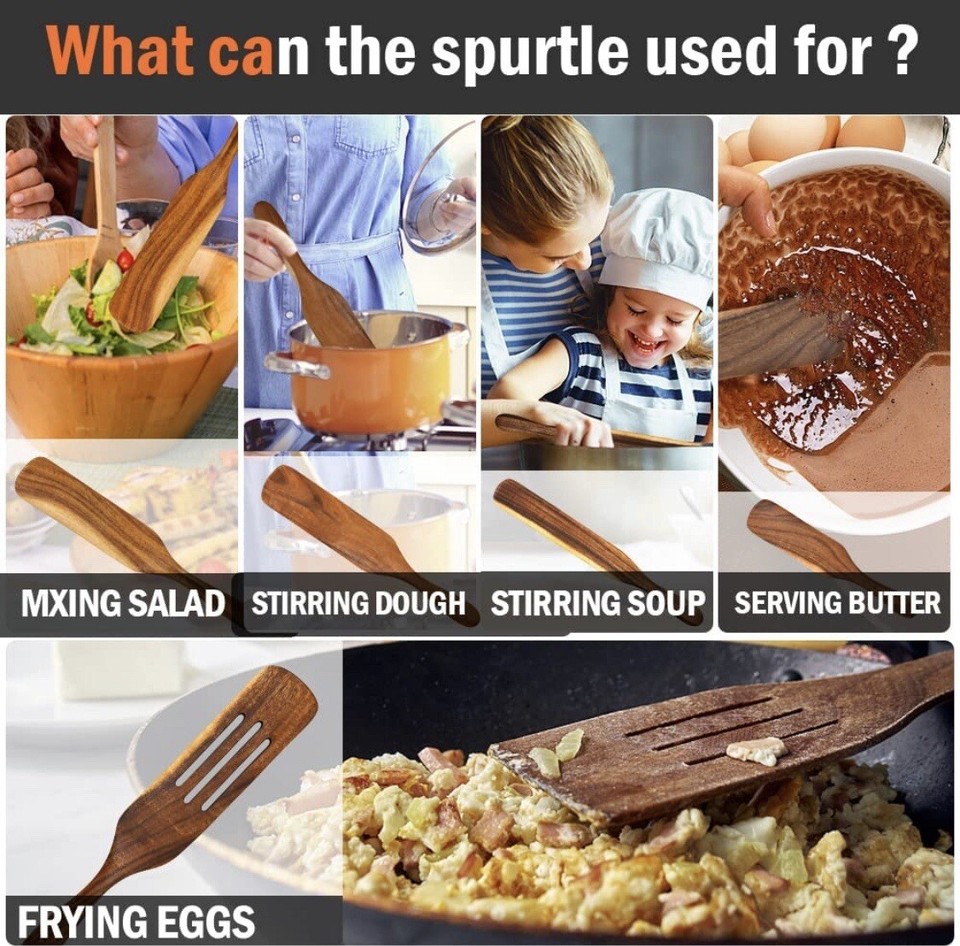 6 piece Wooden Spurtles Utensils Kitchen Tools With Storage Cup | eBay