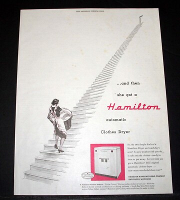1952 OLD MAGAZINE PRINT AD, HAMILTON AUTOMATIC CLOTHES DRYERS, MORE ...