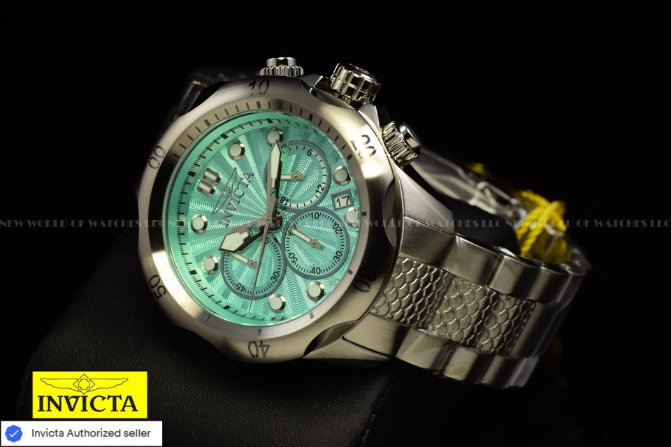 Invicta Men's 46mm VENOM Chronograph Quartz TURQUOISE DIAL Silver Tone ...