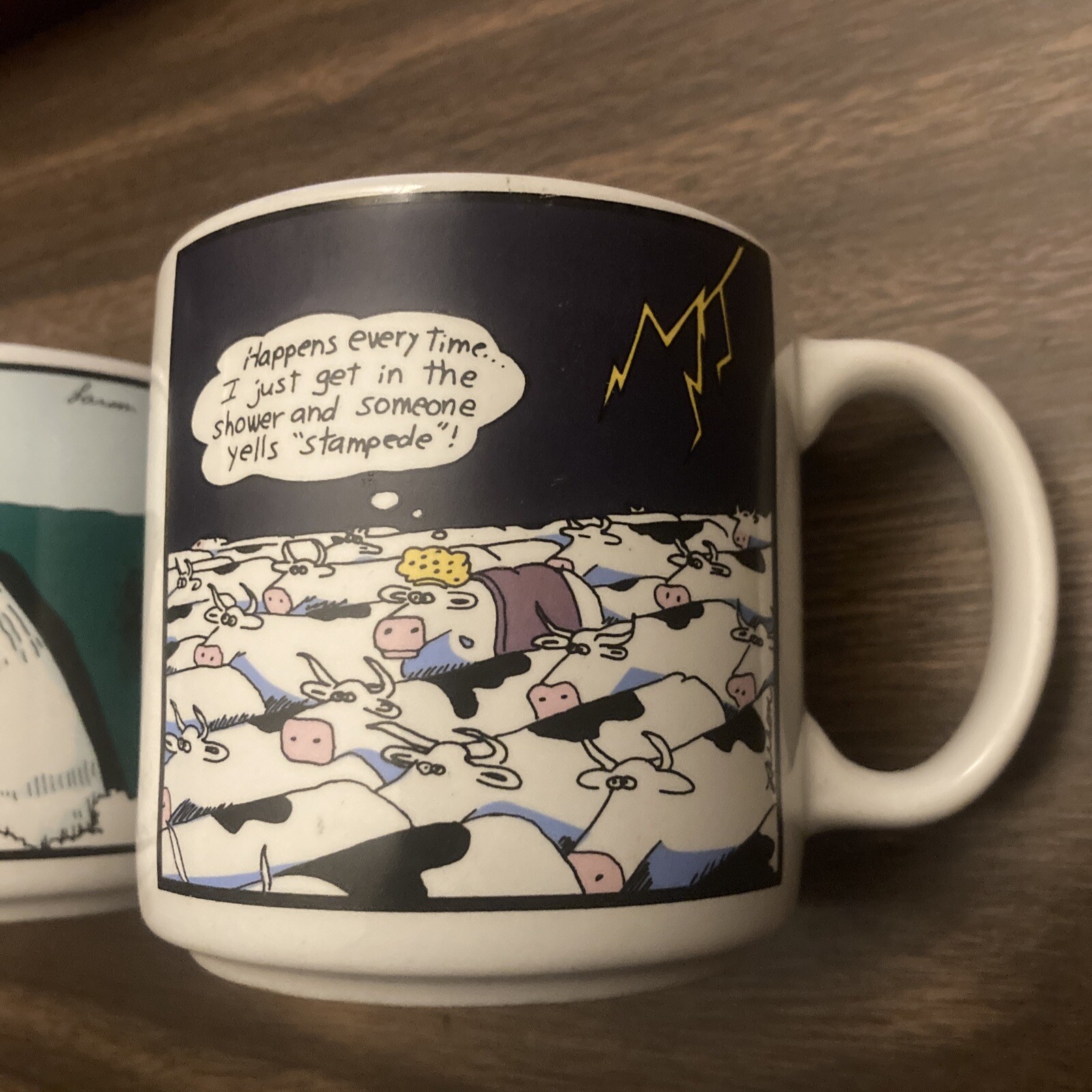 1986 Far Side Gary Larson Mug Cow Stampede Lot of 2 Crisis Clinic 1982 ...