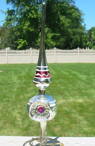 Vtg Mercury Hand Blown Glass Silver Christmas Indent Tree Topper Fluted ...