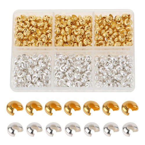 600 Brass Crimp Knot Covers 4mm Half Round Beads Gold & Silver Jewelry ...