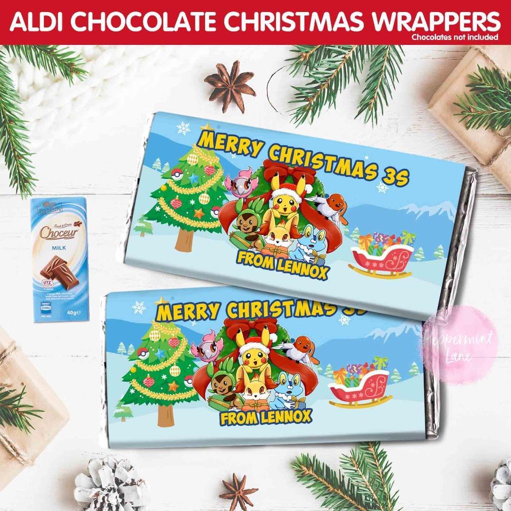 PRINTED Custom Pokémon CHRISTMAS Choc Wrappers Candy Xmas Party Teacher ...