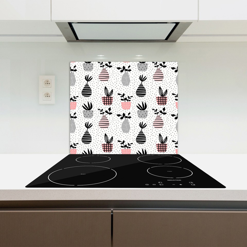 Glass Induction Ceramic Hob Cover Vases and pots black and white 60x52 ...