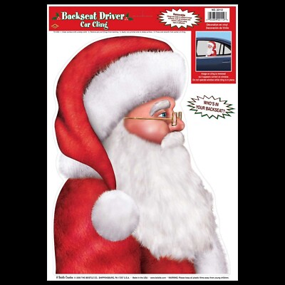 Funny SANTA BACKSEAT DRIVER Car Window Mirror Cling Decal Christmas ...