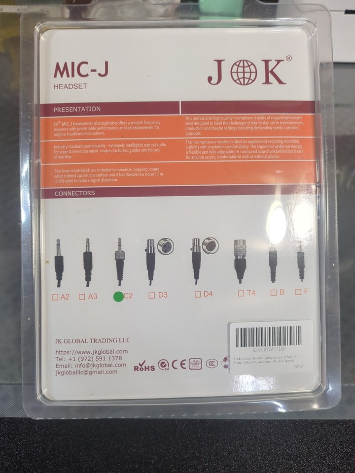 J K Professional Headset/Headworn Microphone MIC-J 071S Compatible w ...