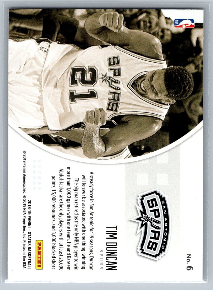 2018 Panini Status Symbols Basketball #6 Tim Duncan San Antonio Spurs ...