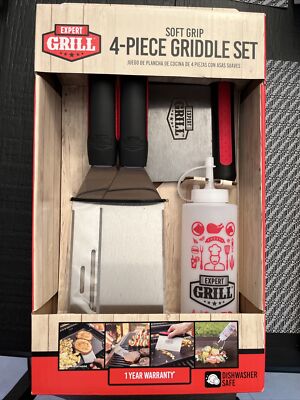 Expert Grill Soft Grip 4 Piece Griddle Set 2 Spatulas Griddle Scraper ...