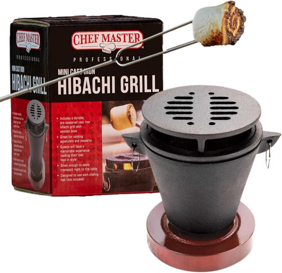 Mini Tabletop Fire Pit and Cast Iron Hibachi Grill Pan, Camping ...