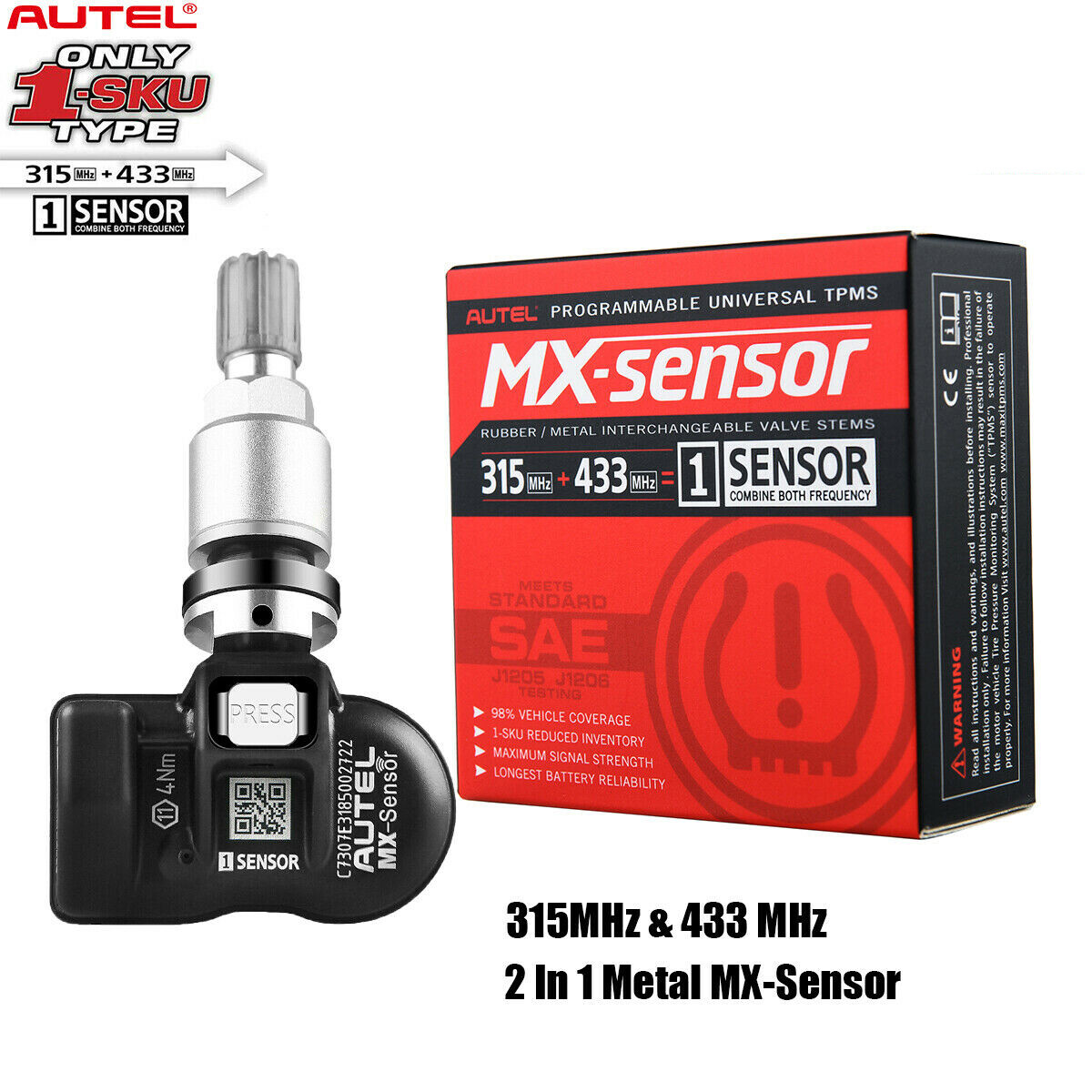 Autel TPMS MX-Sensor 433+315MHz Programming Metal Tire Pressure Sensors ...
