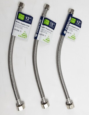 New, Set of 3, 12” EVERFLOW Water Supply Line 1/2" IPS & 3/8” COMP | eBay