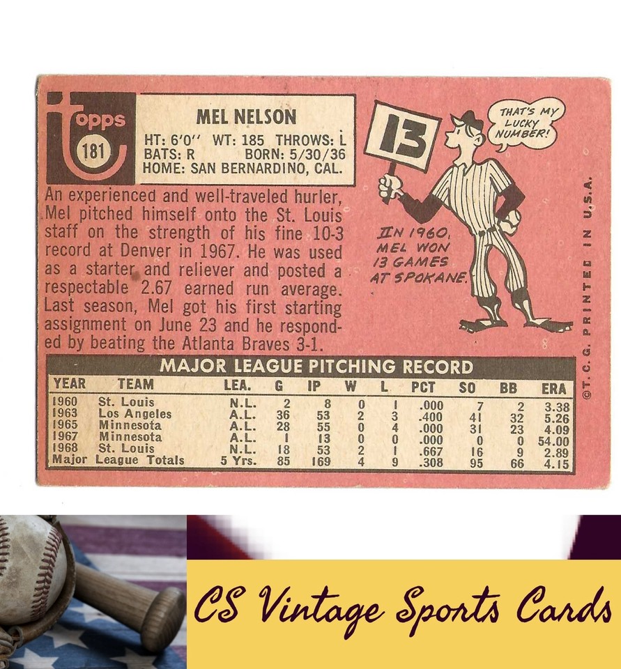 1969 Topps #181 Mel Nelson | eBay