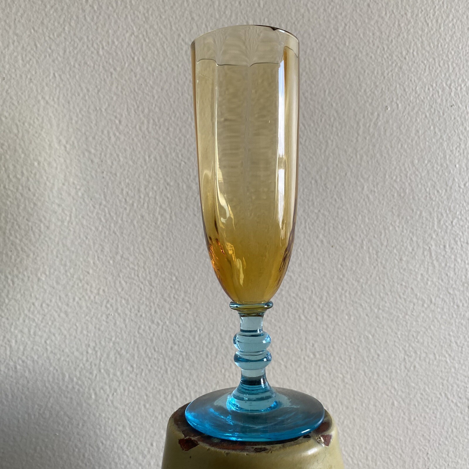 Portieux Crystal GEORGE SAND Aqua Blue & Amber Champagne Flute Wine ...