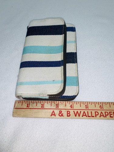 Thirty-One 31 Wallet Three Zipper Blues Denim-look Stripes Canvas Twill ...